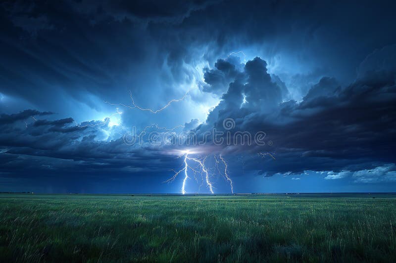 A Dramatic Sky with Dark Clouds and Lightning Over an Open Field at ...