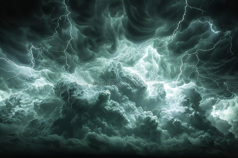 A Dramatic Stormy Sky with Dark Clouds and Lightning Bolts, Creating an ...