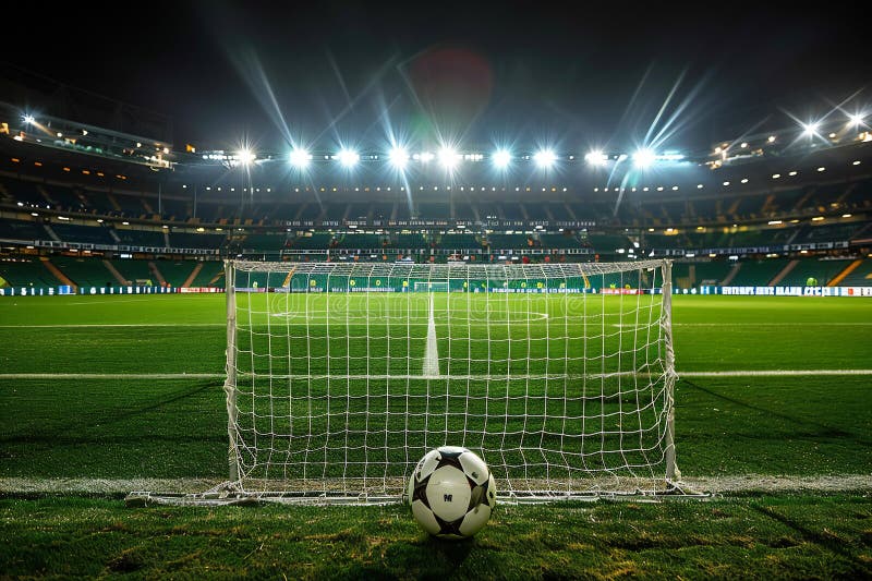 A Dramatic View of the Soccer Goal, Illuminated , High Quality, High ...