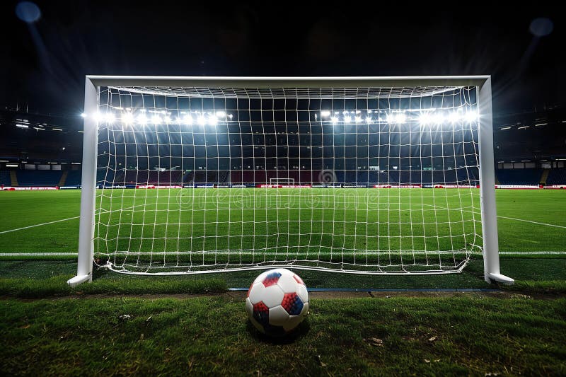 A Dramatic View of the Soccer Goal, Illuminated , High Quality, High ...