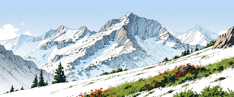 Illustration with the Drawing of an Alpine Meadows. Stock Image - Image ...