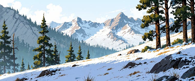 Illustration with the Drawing of an Alpine Meadows. Stock Image - Image ...