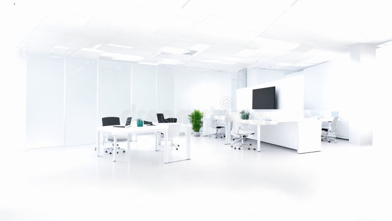 Illustration with Drawing of Modern Illuminated Single Space Office ...