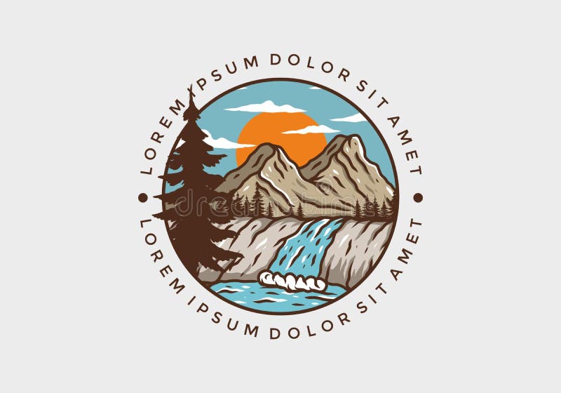 Illustration Drawing of Mountain and Waterfall Stock Vector ...