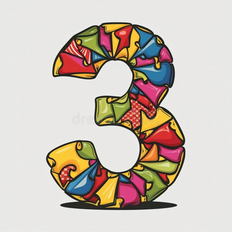 Illustration of Drawing Number Three Made from Puzzle Pieces. Stock ...