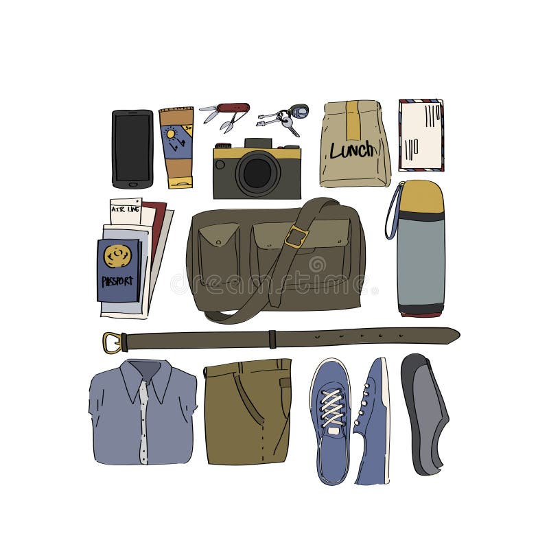Illustration Drawing Travel Pack Collection Stock Illustration ...