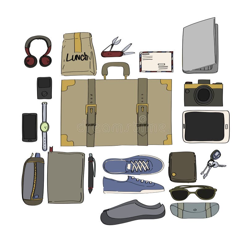 Illustration Drawing Travel Pack Collection Stock Vector - Illustration ...