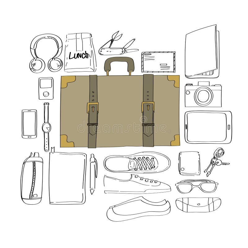Illustration Drawing Travel Pack Collection Stock Vector - Illustration ...