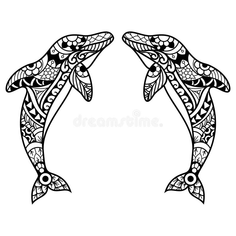 A Drawing of Two Dolphins that are in the Shape of a Circle. Stock ...