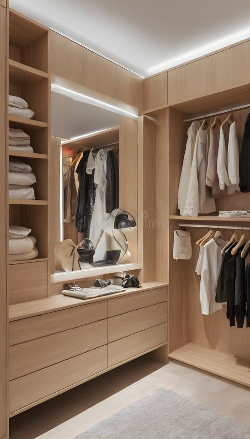 A Dressing Room Featuring Light Wood and a Contemporary Interior Design ...