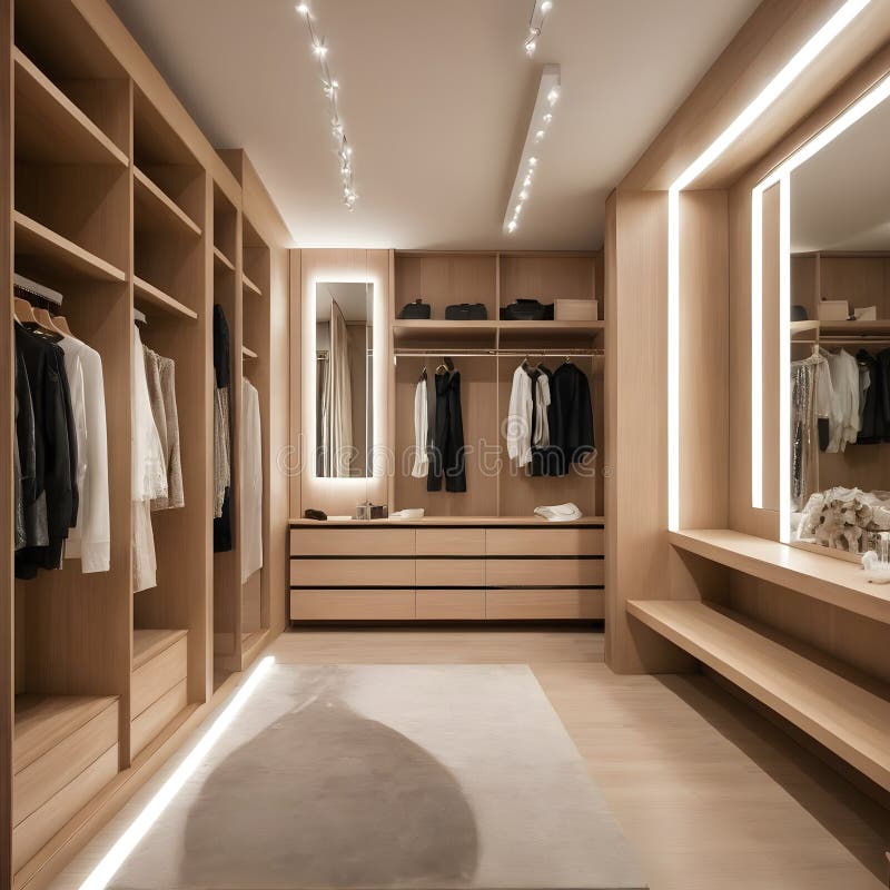 A Dressing Room Featuring Light Wood and a Contemporary Interior Design ...