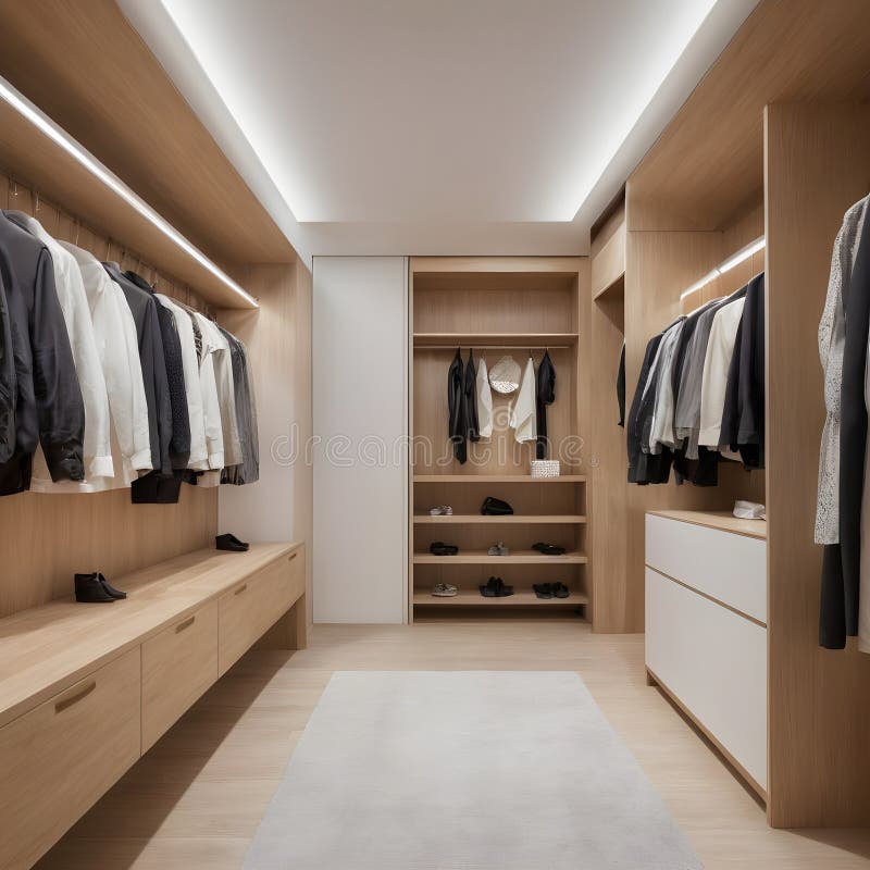 A Dressing Room Featuring Light Wood and a Contemporary Interior Design ...