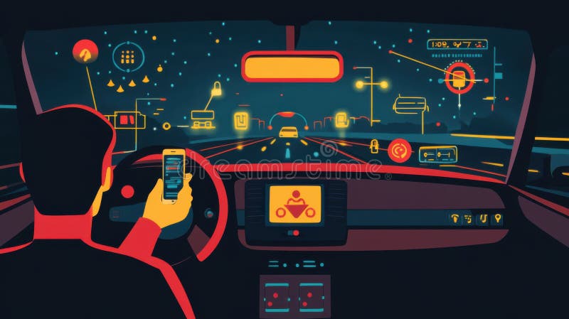 Illustration of a Driver Using a Smartphone for Navigation in a Smart ...