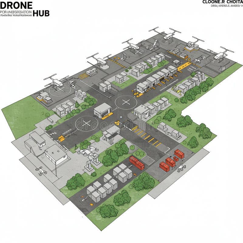 Illustration of a Drone Integration Hub Featuring Multiple Landing ...