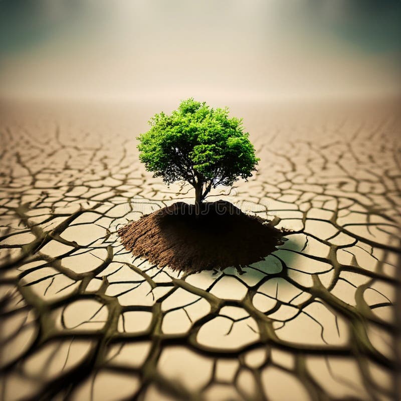 Illustration of Drought Earth with a Green Tree in the Middle Stock ...