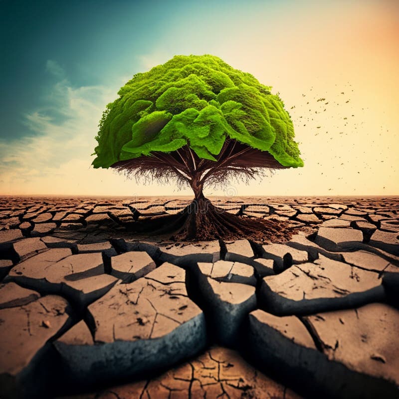 Illustration of Drought Earth with a Green Tree in the Middle Stock ...