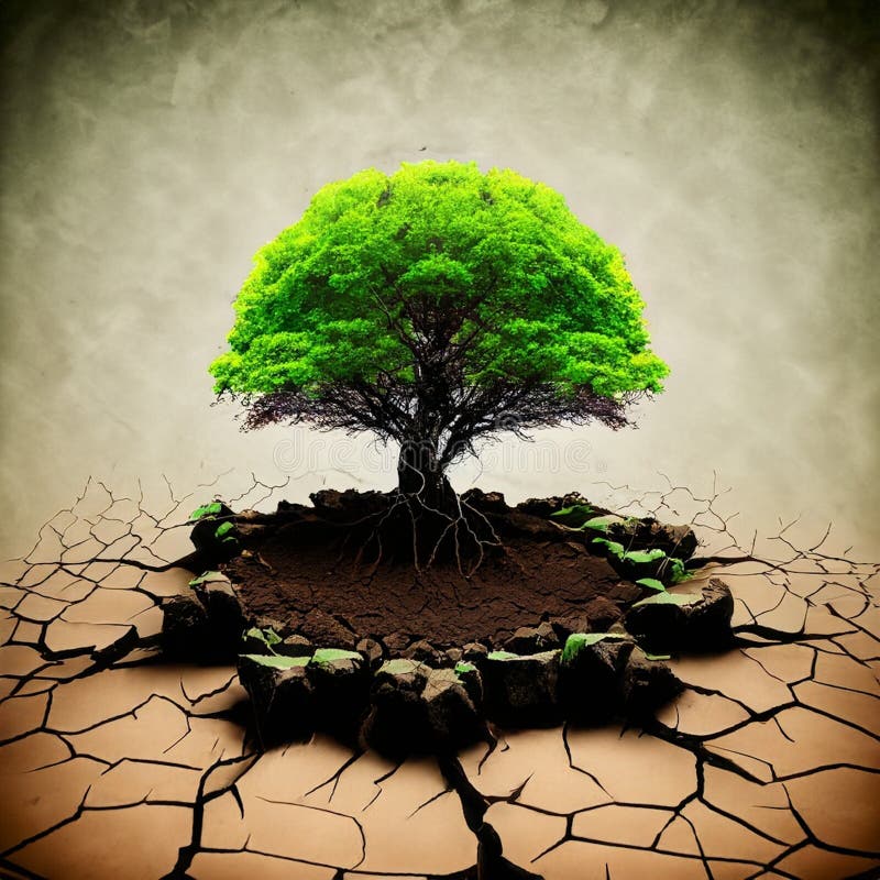 Illustration of Drought Earth with a Green Tree in the Middle Stock ...