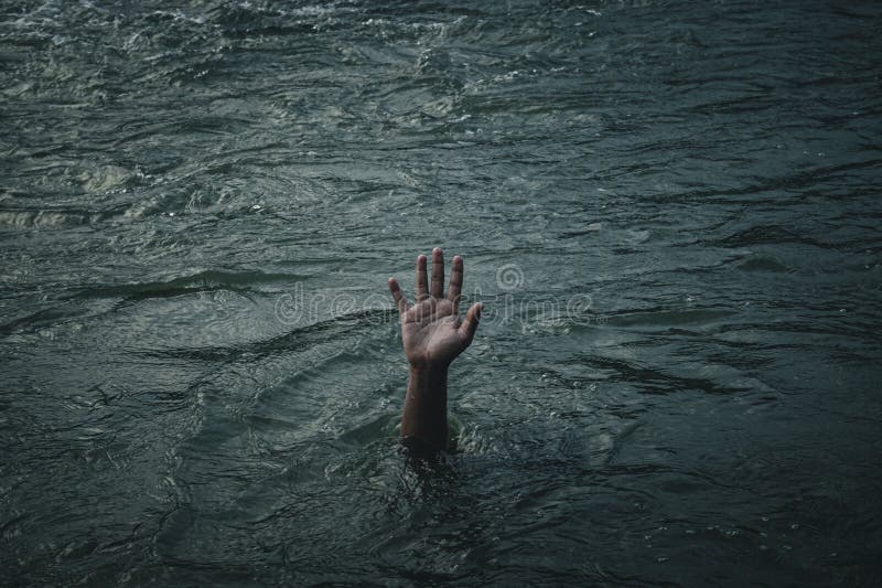 Illustration of Drowning Human Hand Emerging from the Water Stock Photo ...