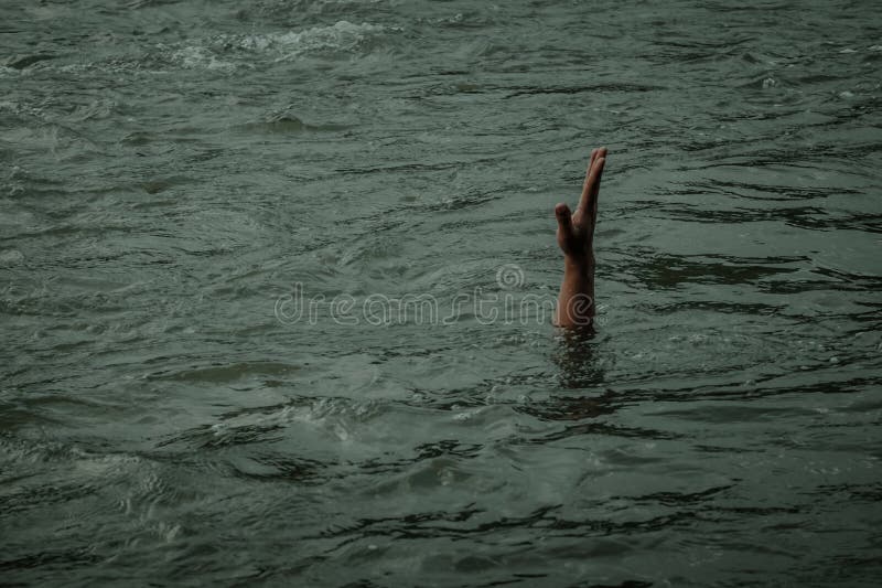 Illustration of Drowning Human Hand Emerging from the Water Stock Photo ...