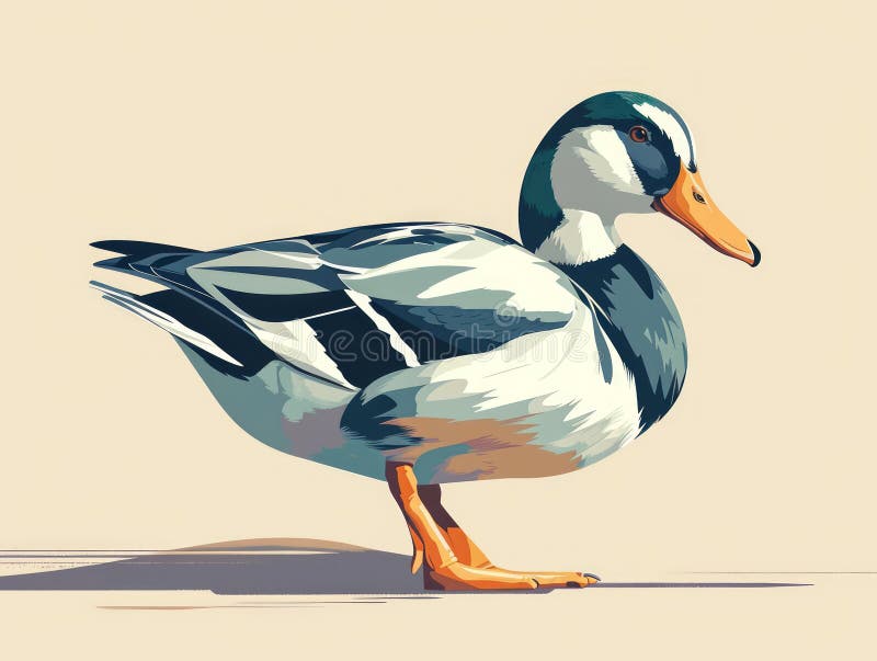Illustration of a Duck Standing on the Ground. Cartoon Style Stock ...