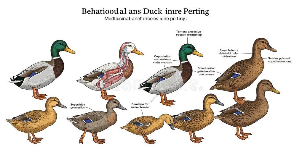 Illustration of Ducks with Labeled Anatomical Features. Ducks are Shown ...