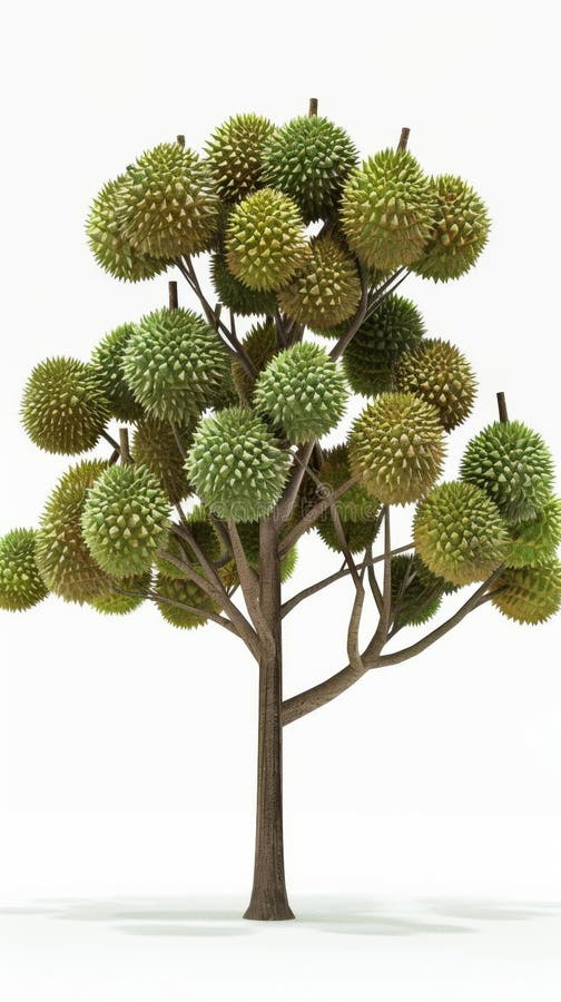 Illustration of a Durian Tree with Ripe Fruits Against a White ...