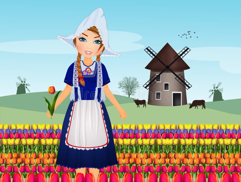 Illustration of Dutch Woman Stock Illustration - Illustration of tulips ...