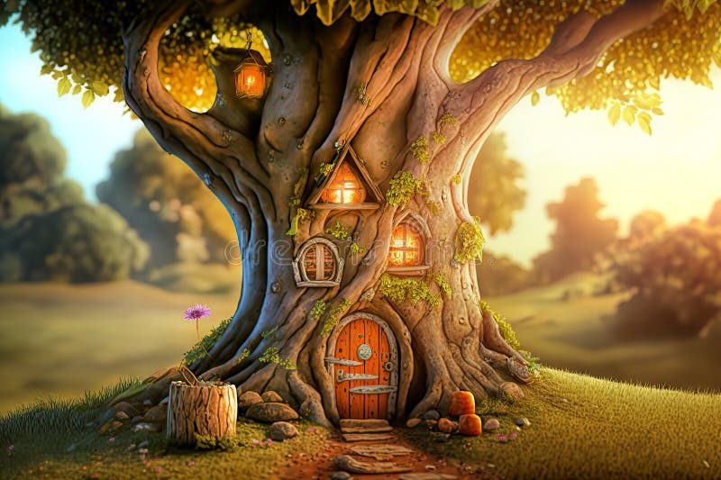 Illustration of a Dwelling Inside a Tree Stock Illustration ...