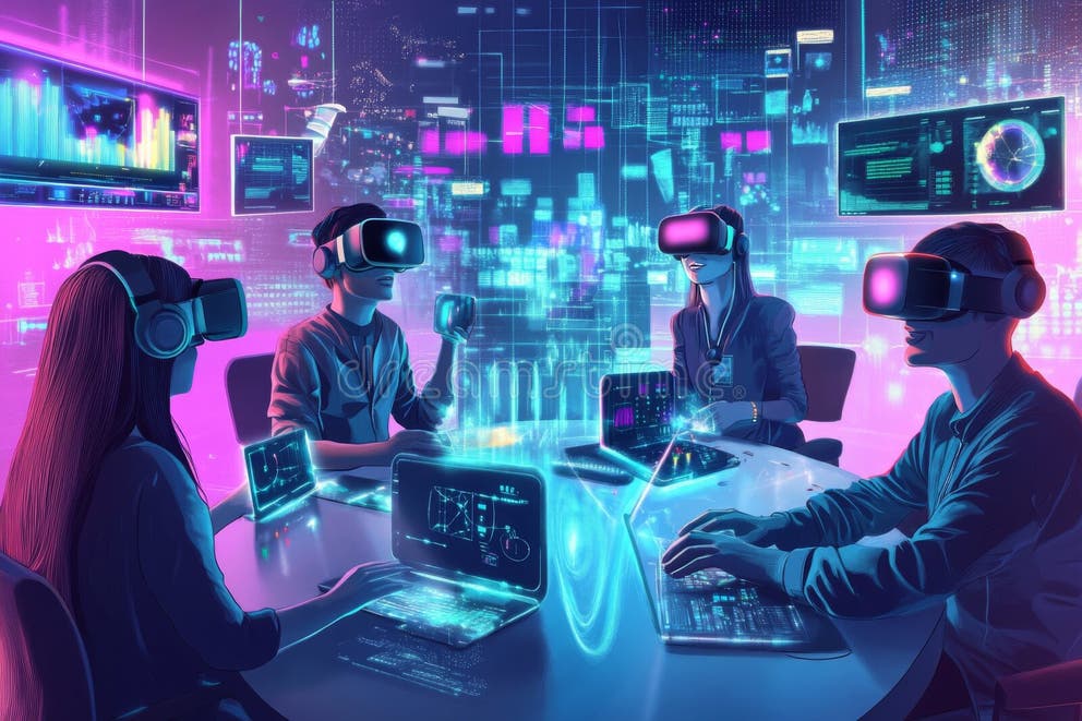 Collaborative Virtual Reality Workspace Stock Illustration ...