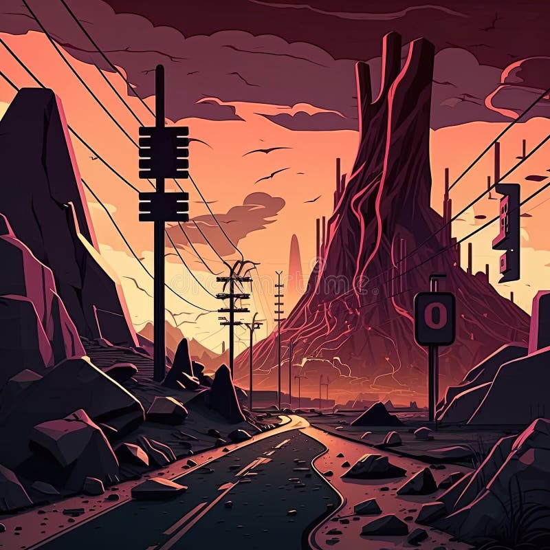 Illustration of Dystopian Landscape. Generative AI Stock Illustration ...