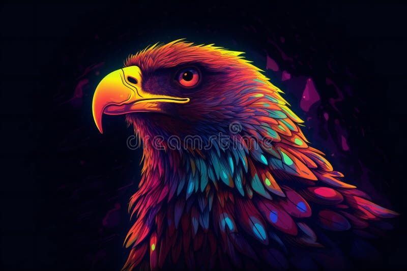 Eagle Head, Colorful Illustration of an Eagle on a Dark Background ...