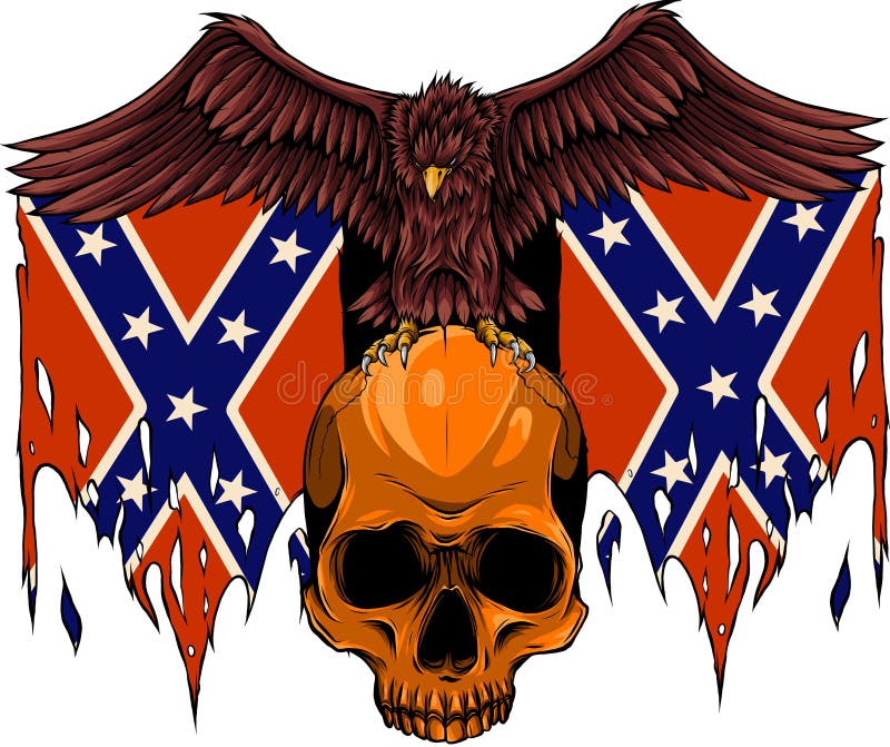 Vector Illustration of Eagle on Skull with Confederate Flag Stock ...