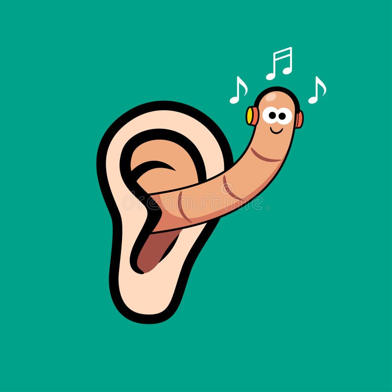 An Illustration of Ear Worm Wearing a Headphone Stock Illustration ...