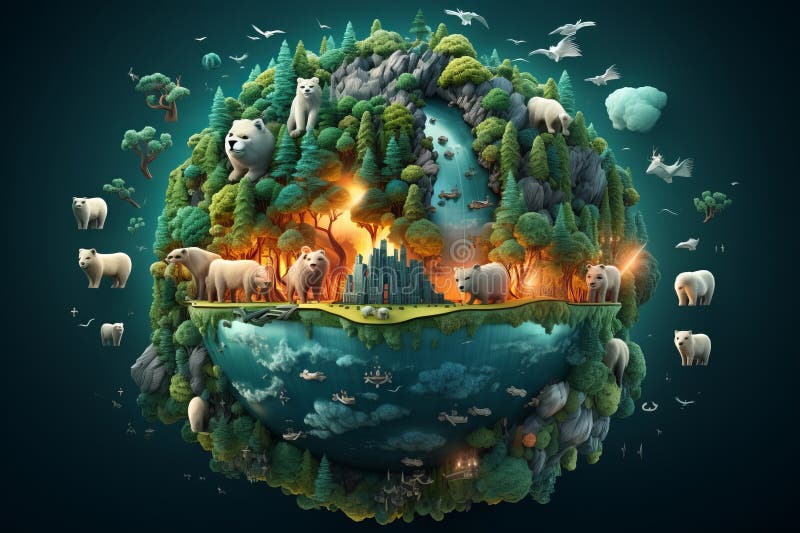 An Illustration of an Earth with Animals on it Stock Illustration ...