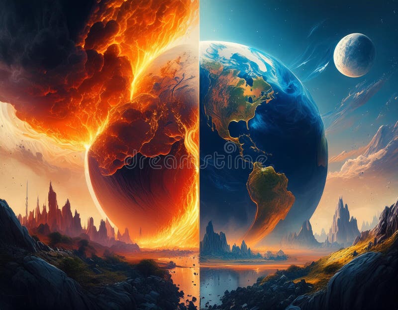 Illustration of Earth before and after Apocalypse Stock Illustration ...