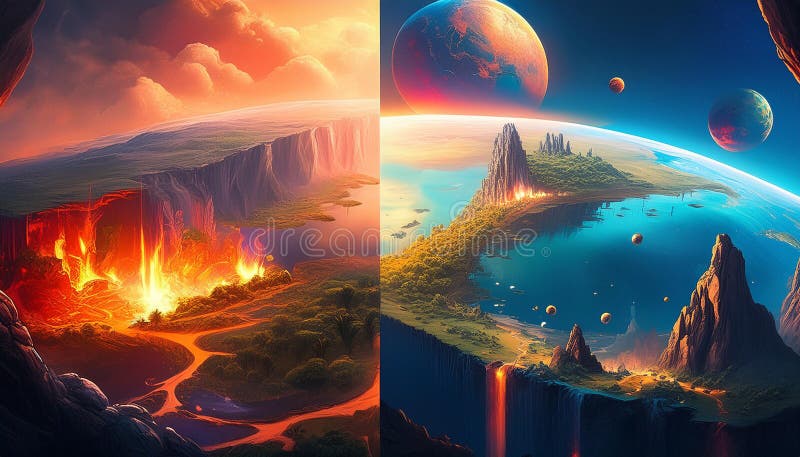 Illustration of Earth before and after Apocalypse Stock Illustration ...