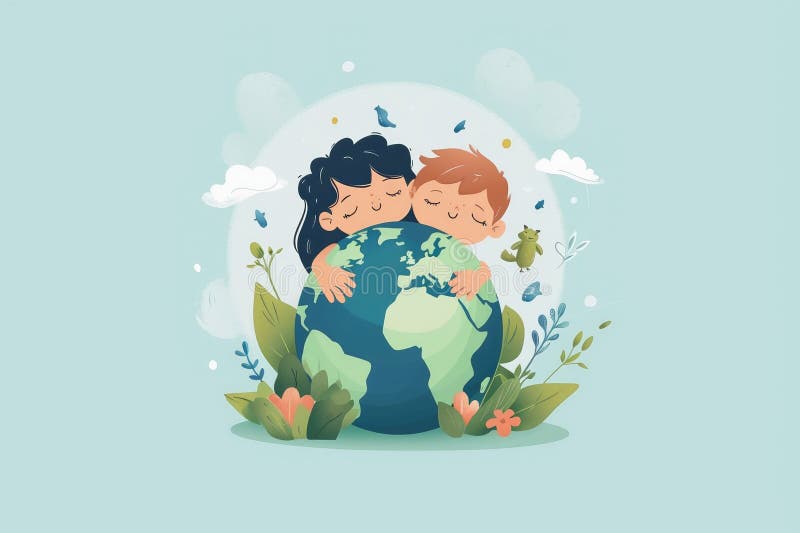 Illustration of Earth Being Hugged by People on Earth Day Stock ...