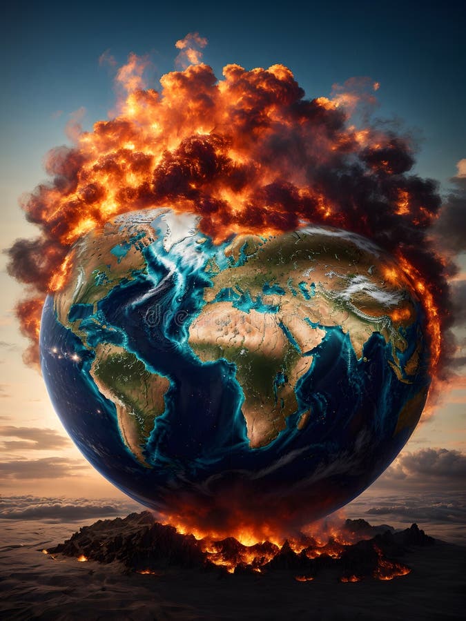 An Illustration of Earth Burning As a Global Warming Stock Illustration ...