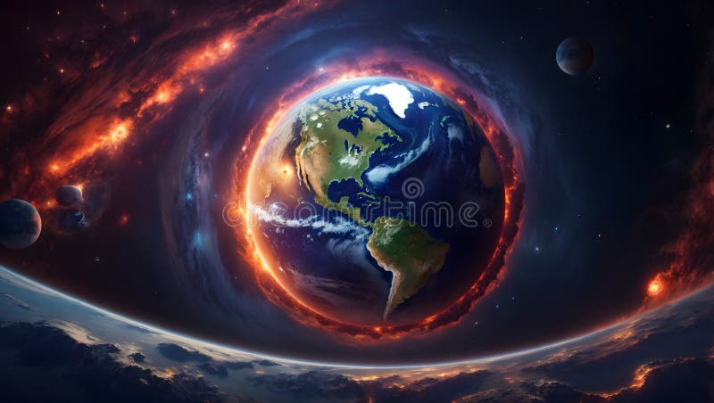 An Illustration of Earth Burning As a Global Warming Stock Illustration ...