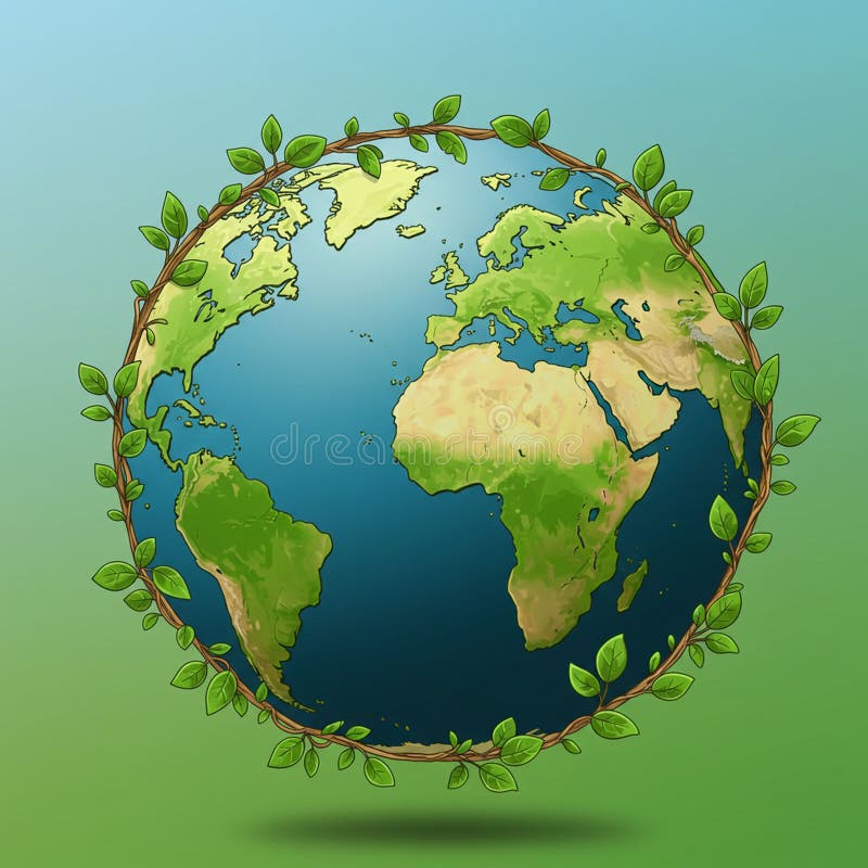 Illustration of Earth Enclosed in a Leafy Vine Circle. the Globe ...