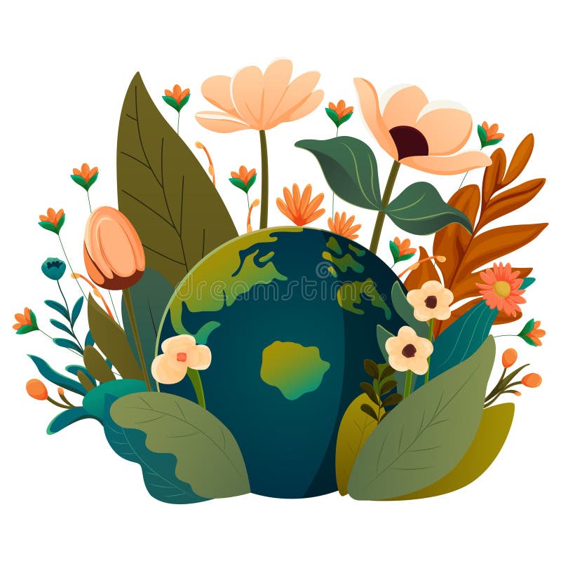 Illustration with Earth, Flowers, Plants, Nature Stock Vector ...