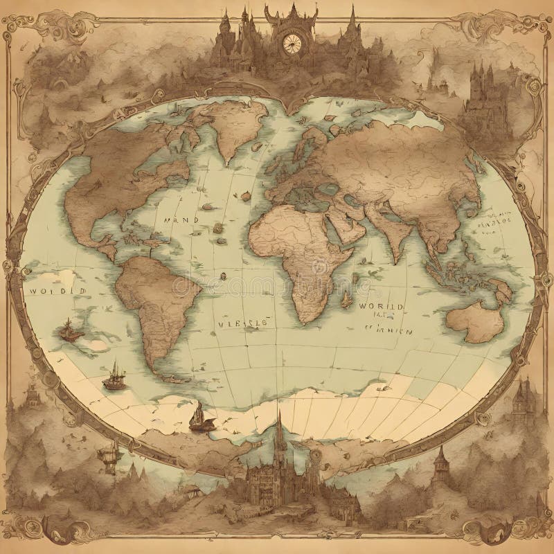 Globe Earth Illustration in Fantasy Style Stock Illustration ...