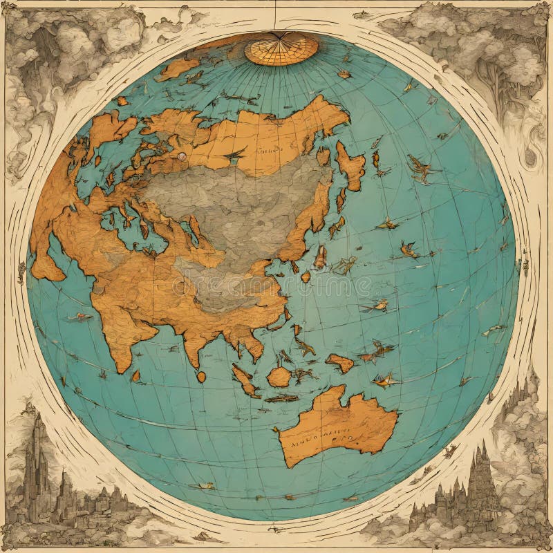 Globe Earth Illustration in Fantasy Style Stock Illustration ...