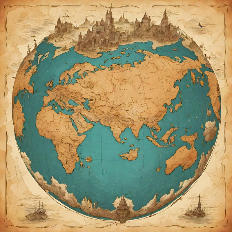Globe Earth Illustration in Fantasy Style Stock Illustration ...