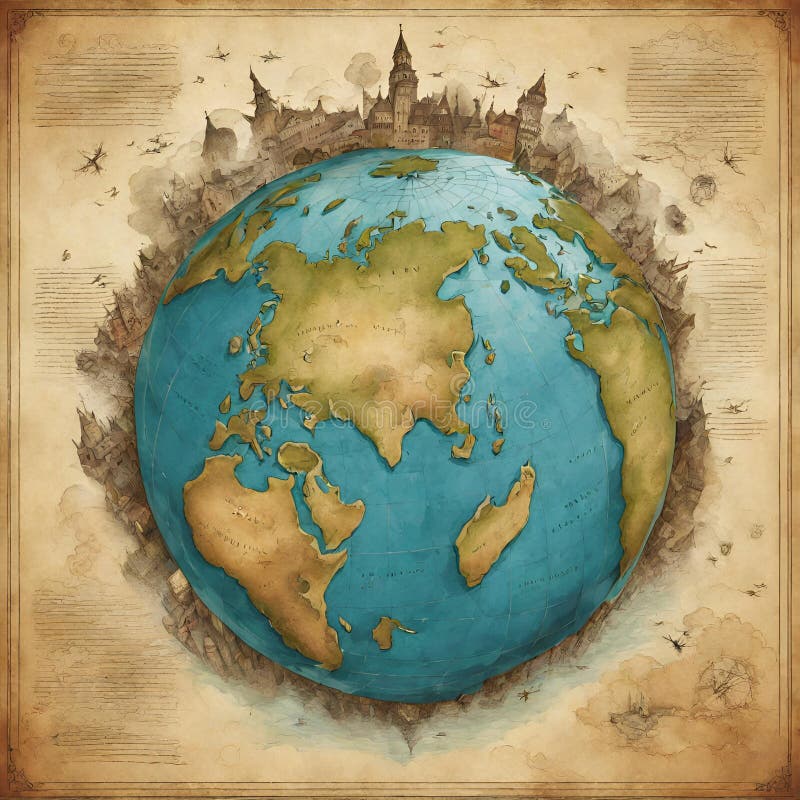 Globe Earth Illustration in Fantasy Style Stock Illustration ...