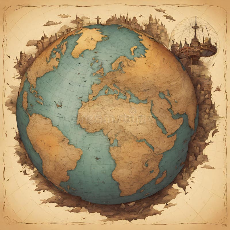 Globe Earth Illustration in Fantasy Style Stock Illustration ...