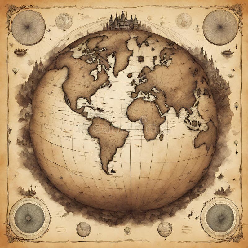 Globe Earth Illustration in Fantasy Style Stock Illustration ...