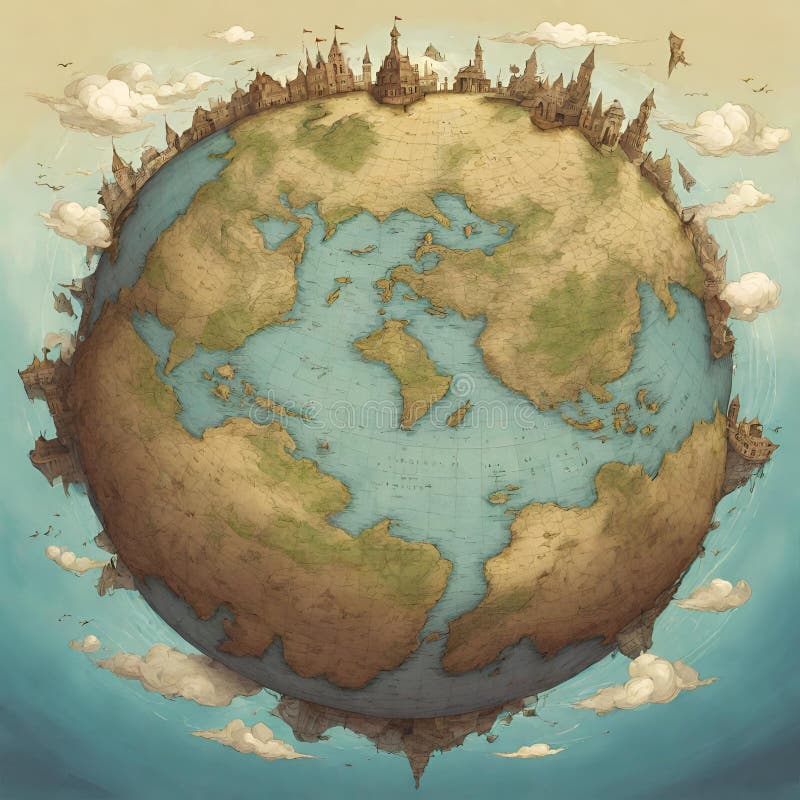 Globe Earth Illustration in Fantasy Style Stock Illustration ...