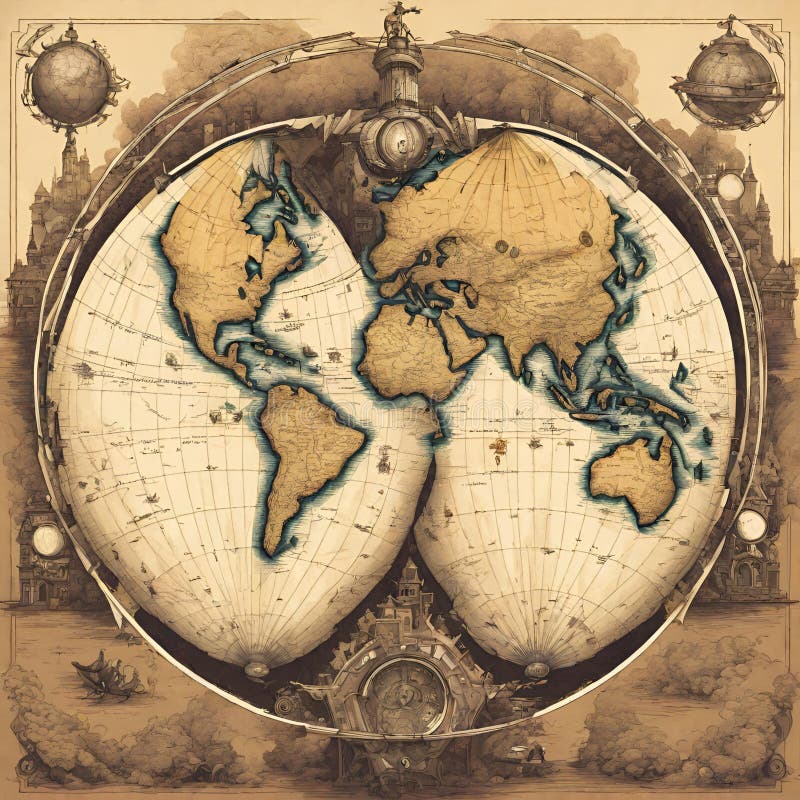 Globe Earth Illustration in Fantasy Style Stock Illustration ...