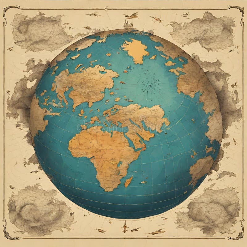 Globe Earth Illustration in Fantasy Style Stock Illustration ...